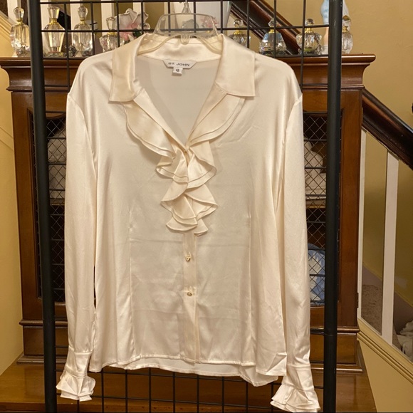 St. John | Tops | St John Silk Ruffled Blouse Nwot | Poshmark